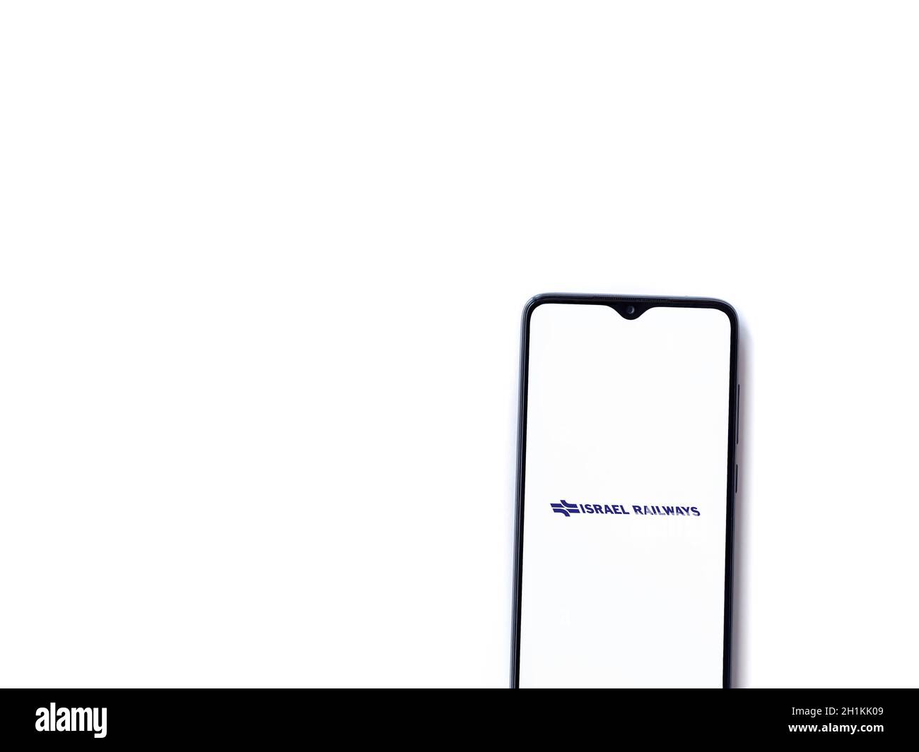 Lod, Israel - July 8, 2020: Israel Railways app launch screen with logo ...