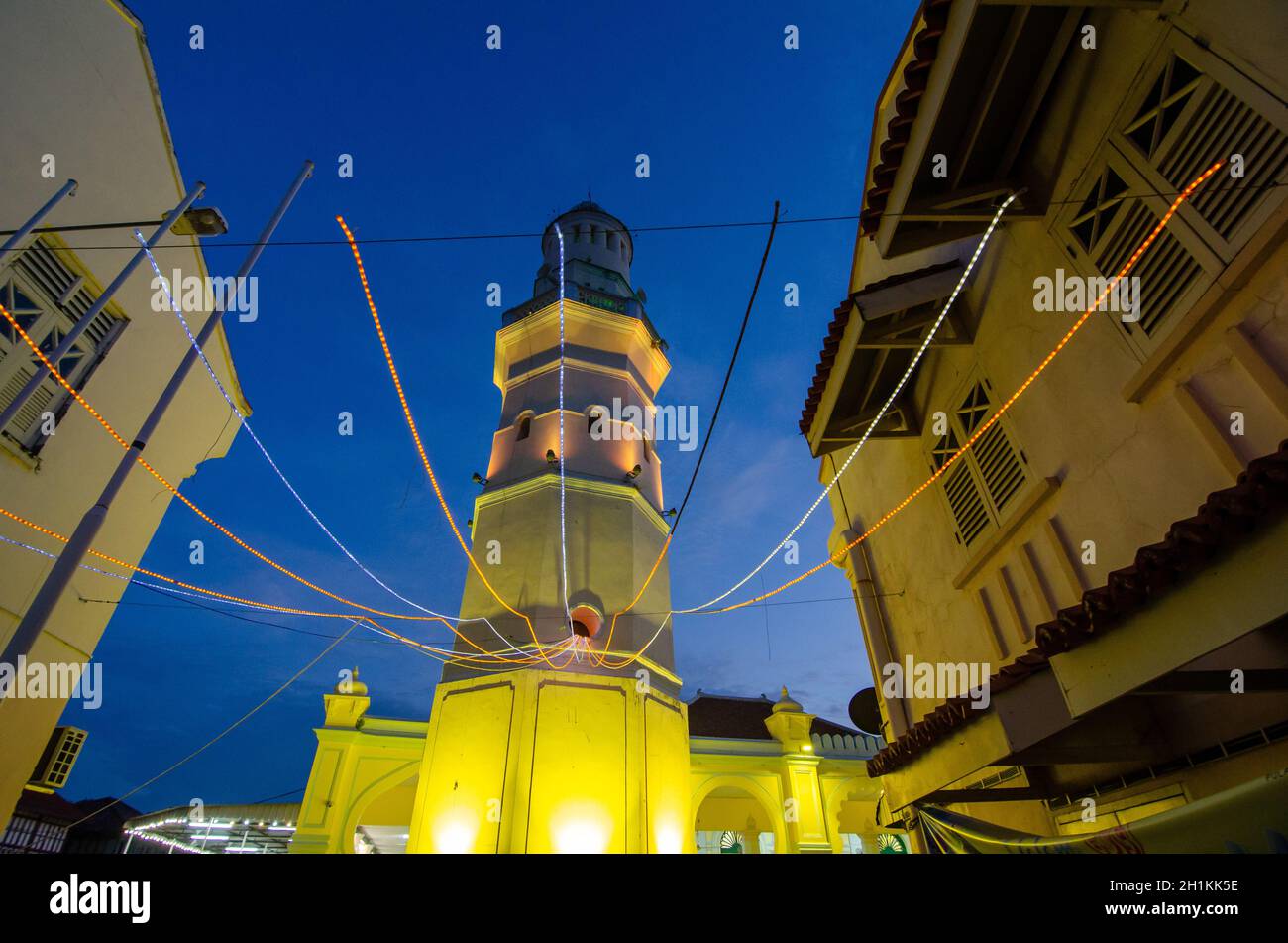 Acheh Mosque with lighting at night at Acheh Street, Penang Stock Photo ...
