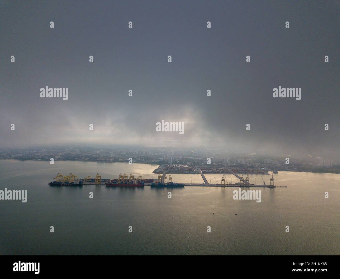 Aerial view North Butterworth Container Terminal (NBCT) over cloud in ...