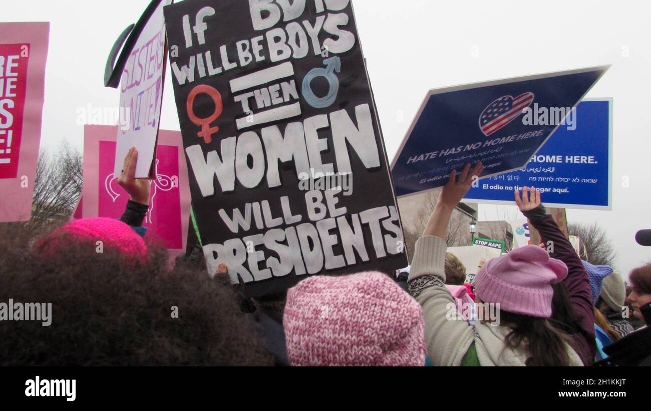 Washington, DC / USA - 01/21/2017: Women's March on Washington pink ...