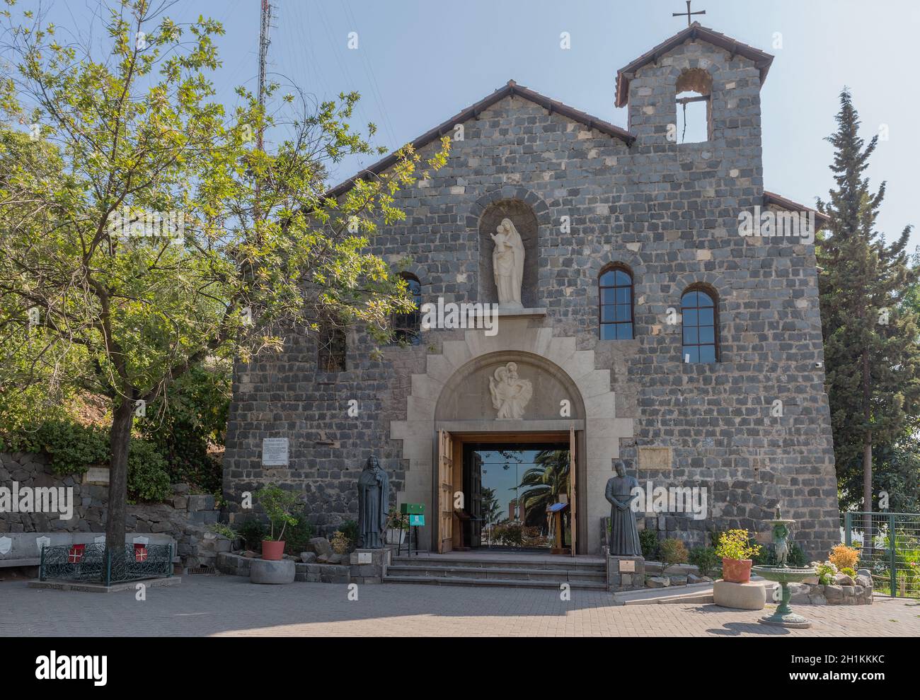 small stone church on the hill of San Cristobal, Santiago, Chile Stock ...