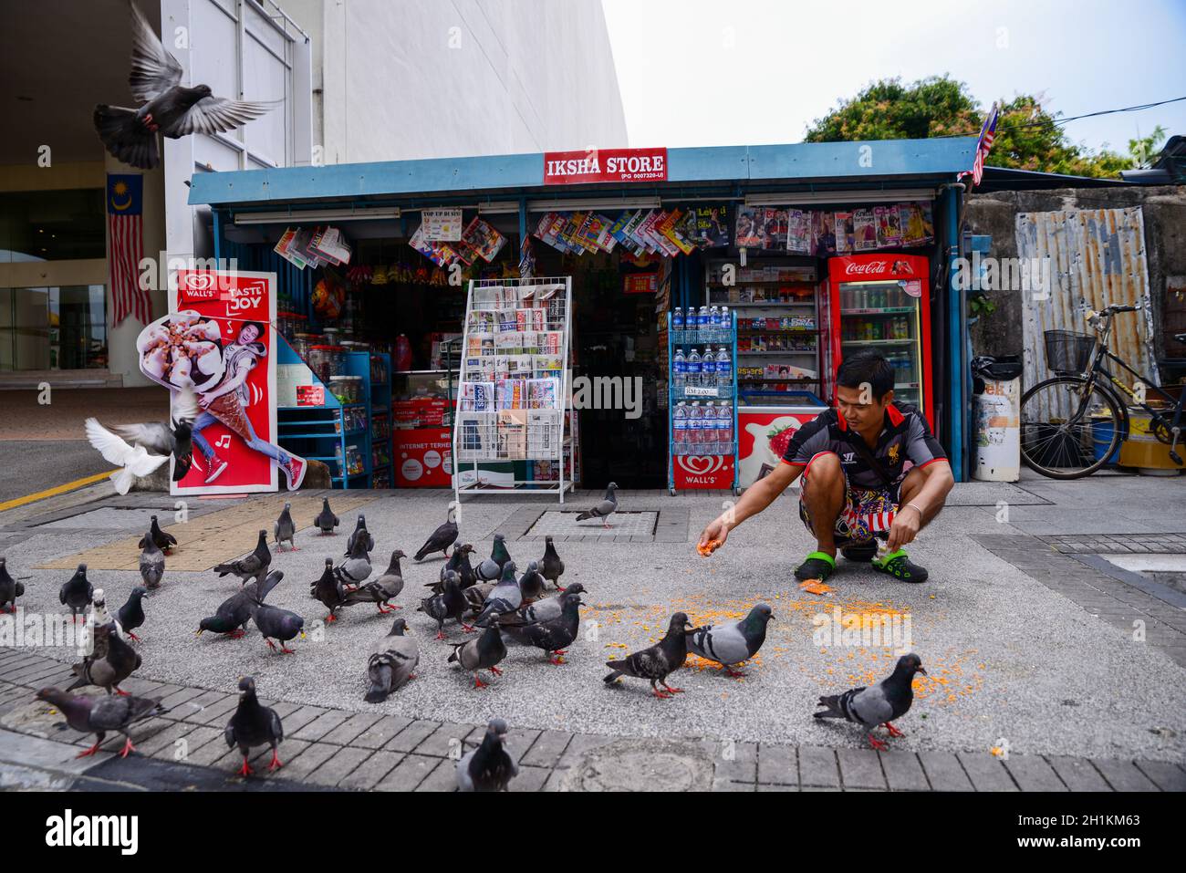 Georgetown, Penang/Malaysia - Aug 27 2016: Pigeons wait for feeding in ...