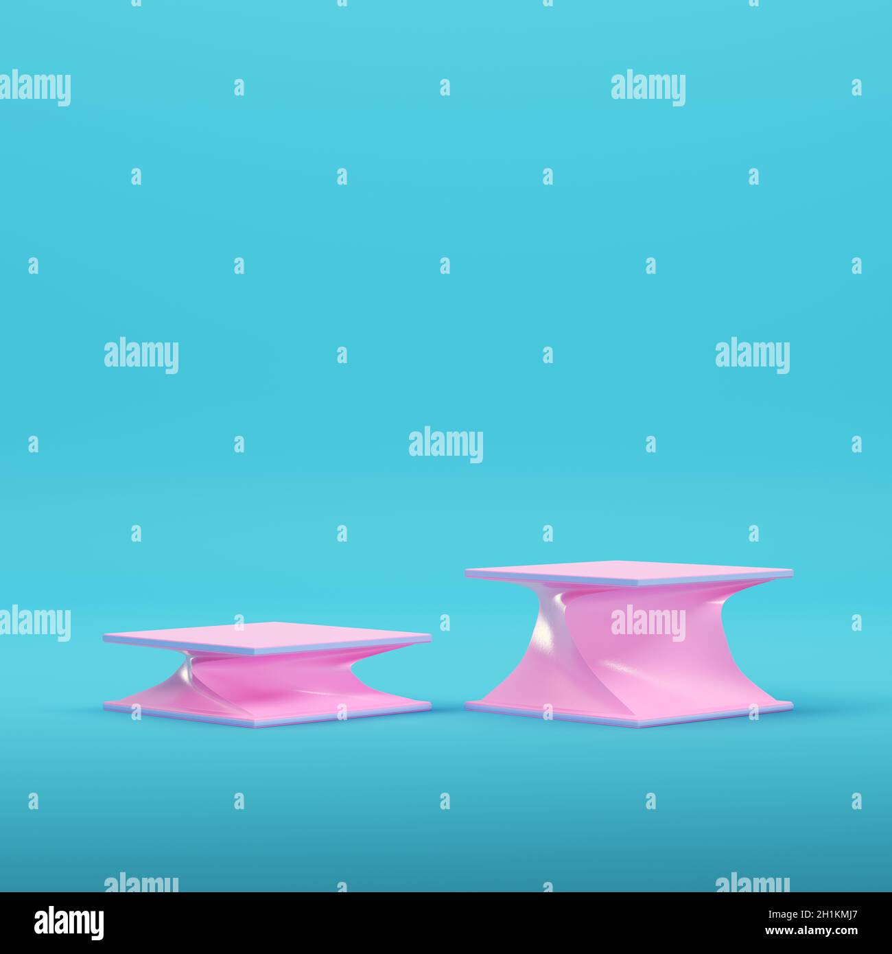 Pink empty product display stand on bright blue background in pastel ...
