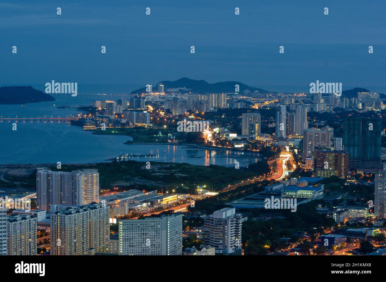 George Town, Penang/Malaysia - Jun 25 2017: Drone view traffic of Tun ...
