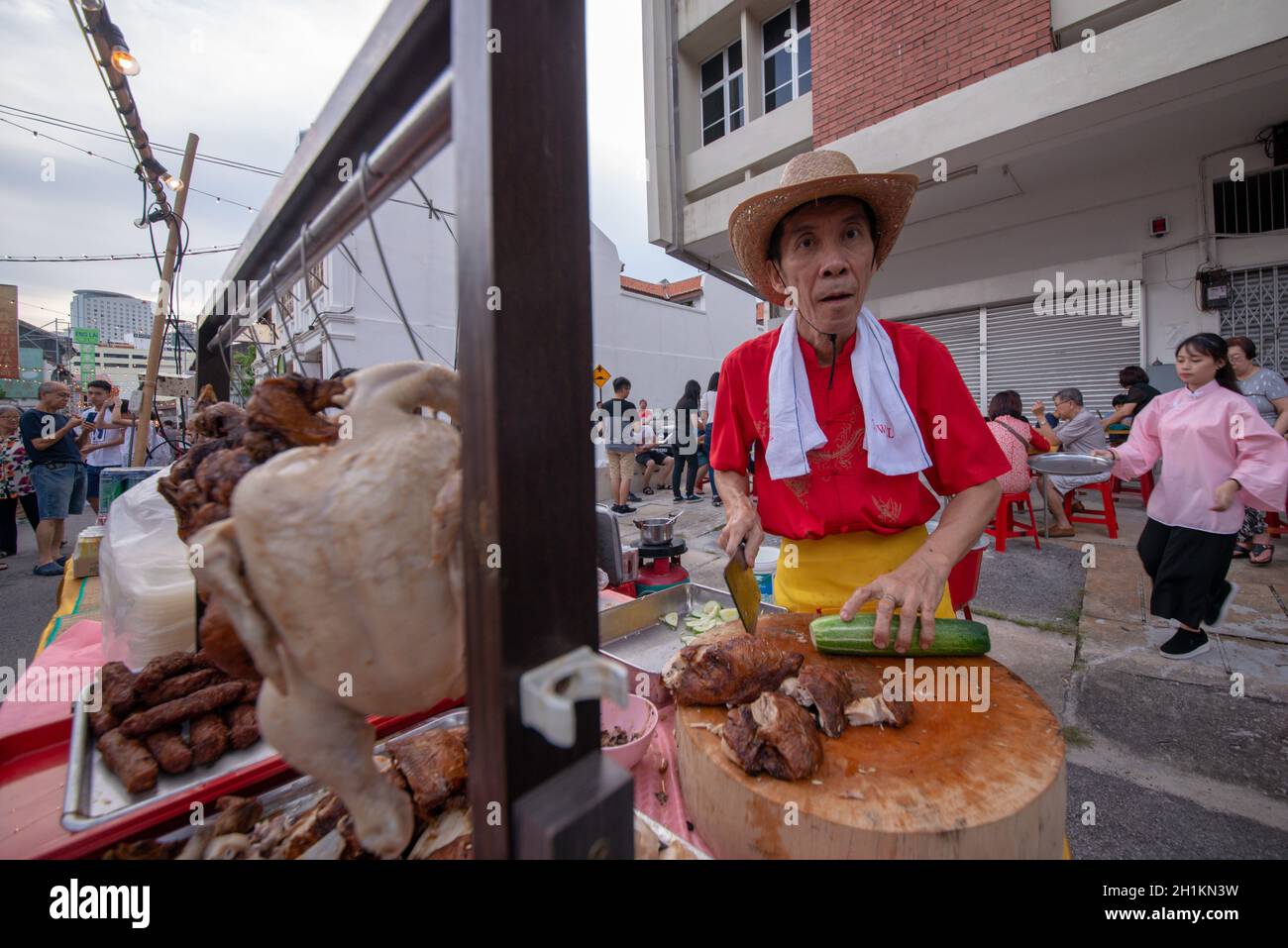 George Town, Penang/Malaysia - Jul 07 2017: Chicken rice seller at ...