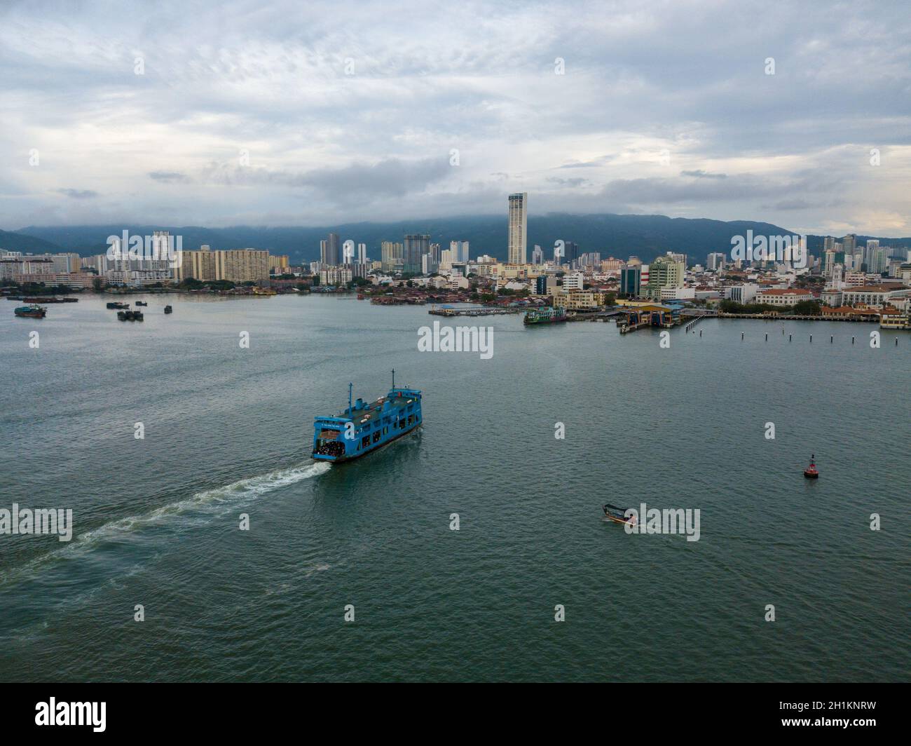 George Town, Penang/Malaysia - Oct 23 2019: Blue ferry arrive Penang ...