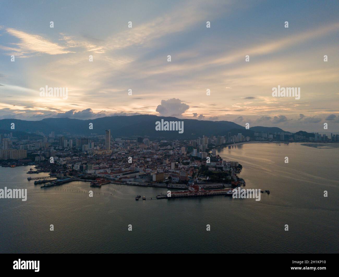 Butterworth, Penang/Malaysia - Nov 06 2019: Aerial view Georgetown with ...