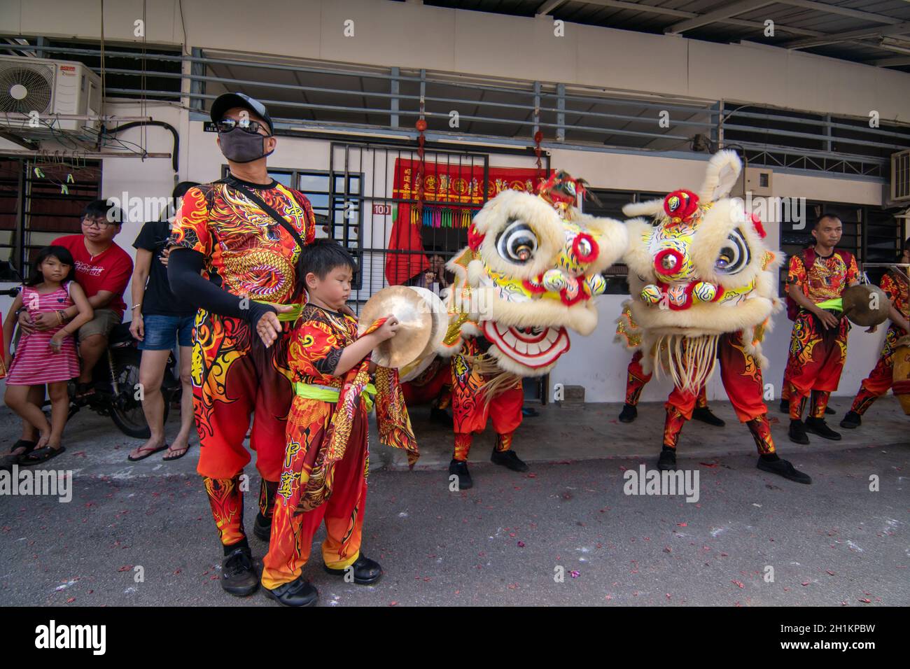 Georgetown, Penang/Malaysia - Feb 02 2020: Lion dance dance perform at ...