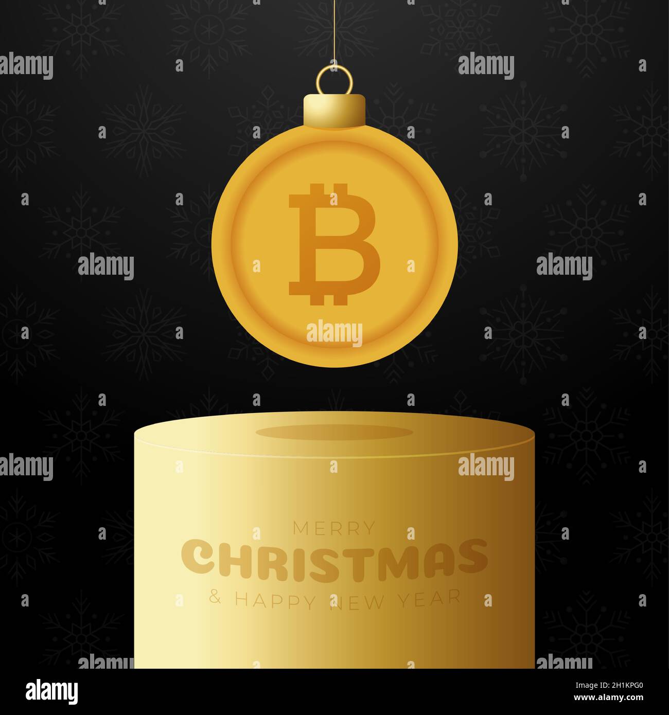 bitcoin Christmas bauble pedestal. Merry Christmas money greeting card ...