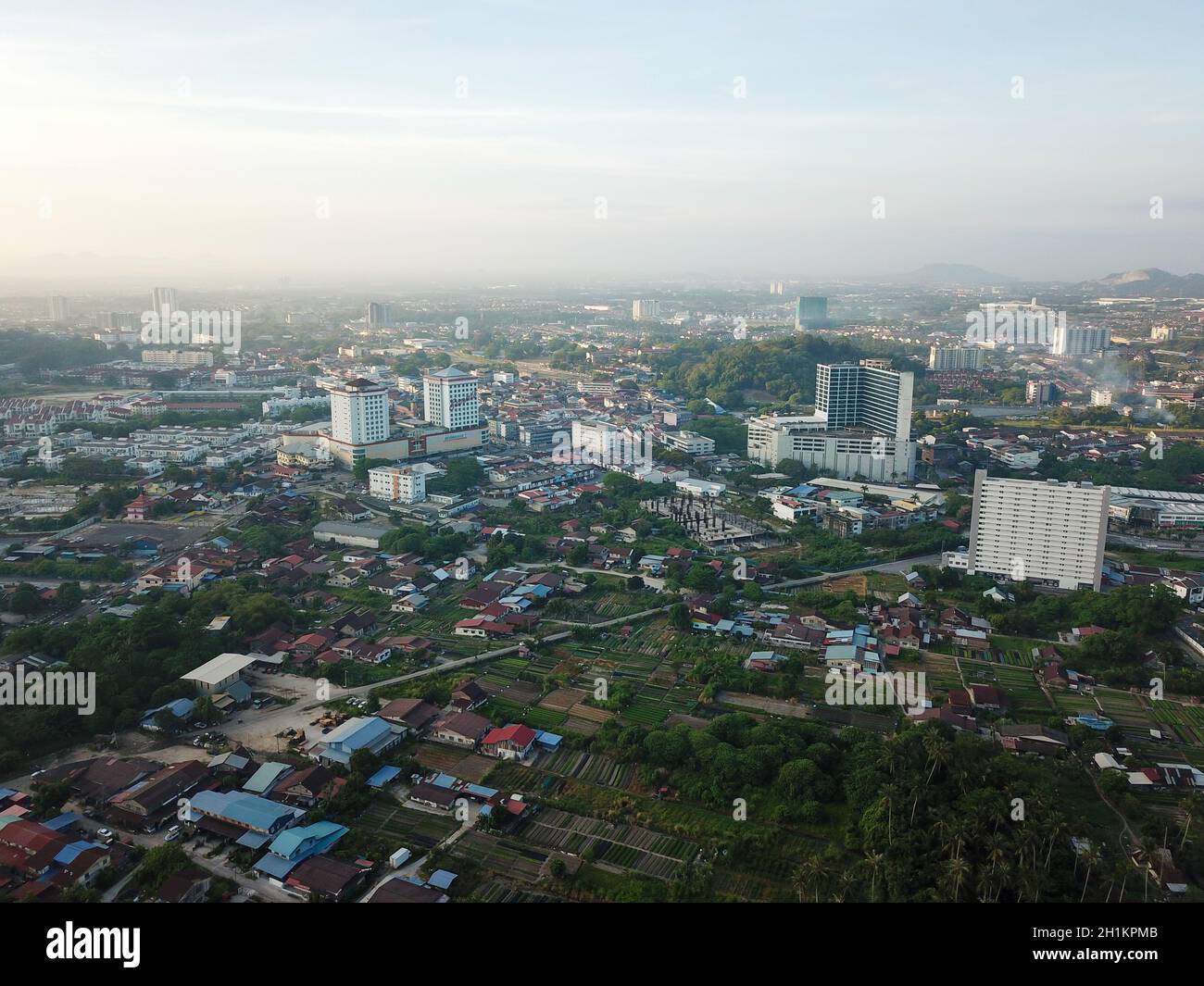 Bukit Mertajam, Penang/Malaysia - Feb 27 2020: Aerial view BM Plaza and ...