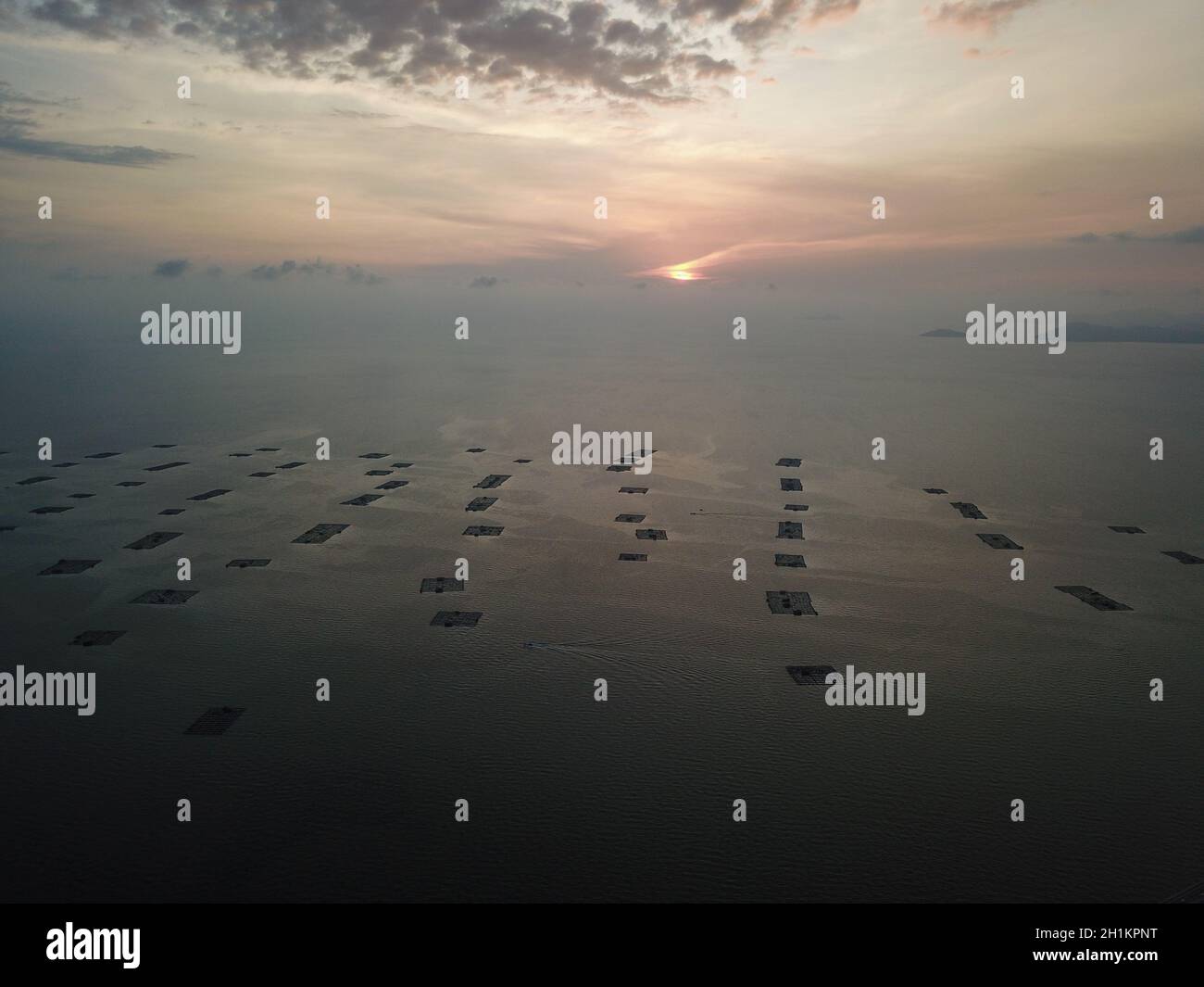 Batu Kawan, Penang/Malaysia - Feb 27 2020: Aerial view fish farm in ...