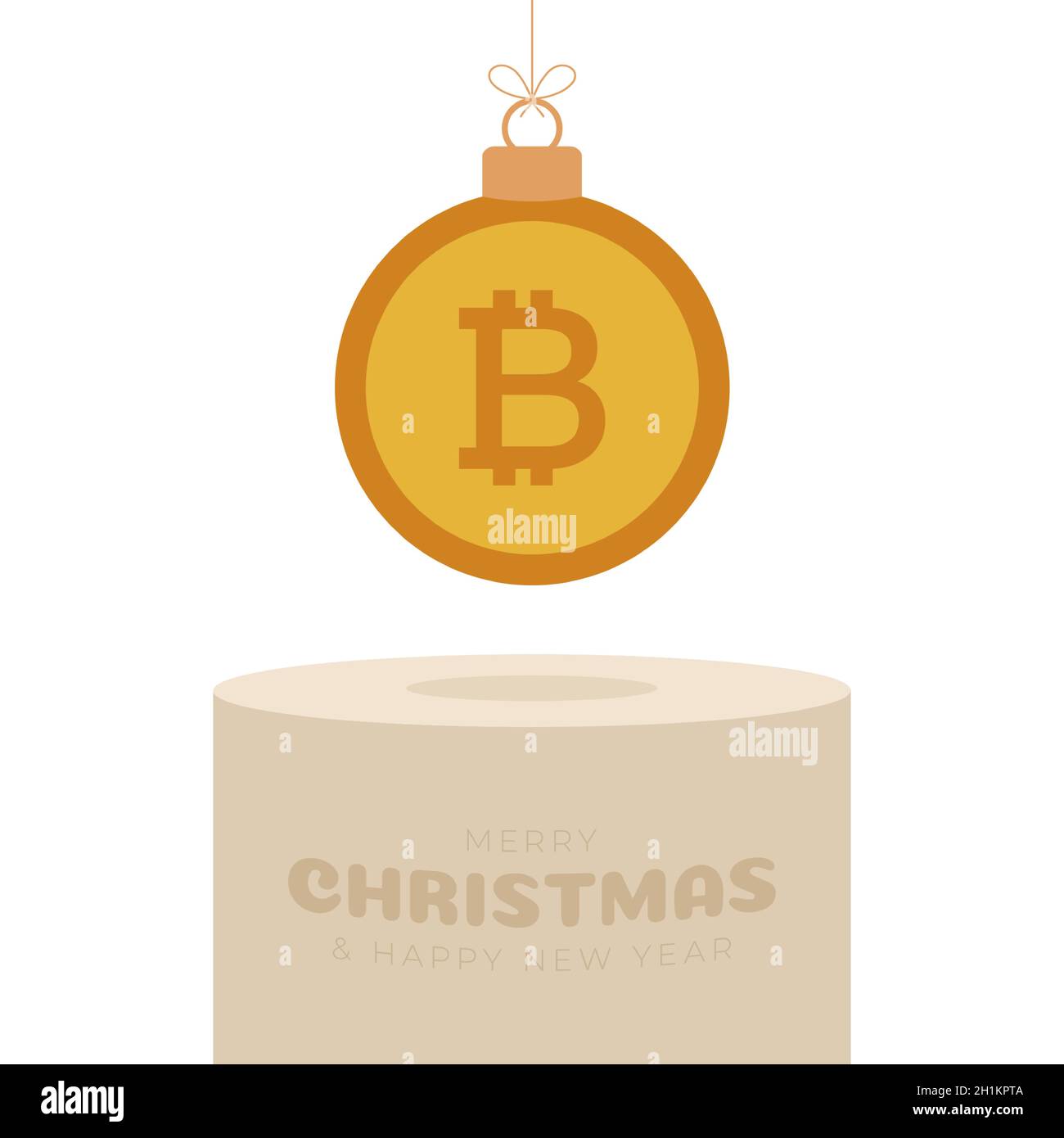 bitcoin Christmas bauble pedestal. Merry Christmas money greeting card ...