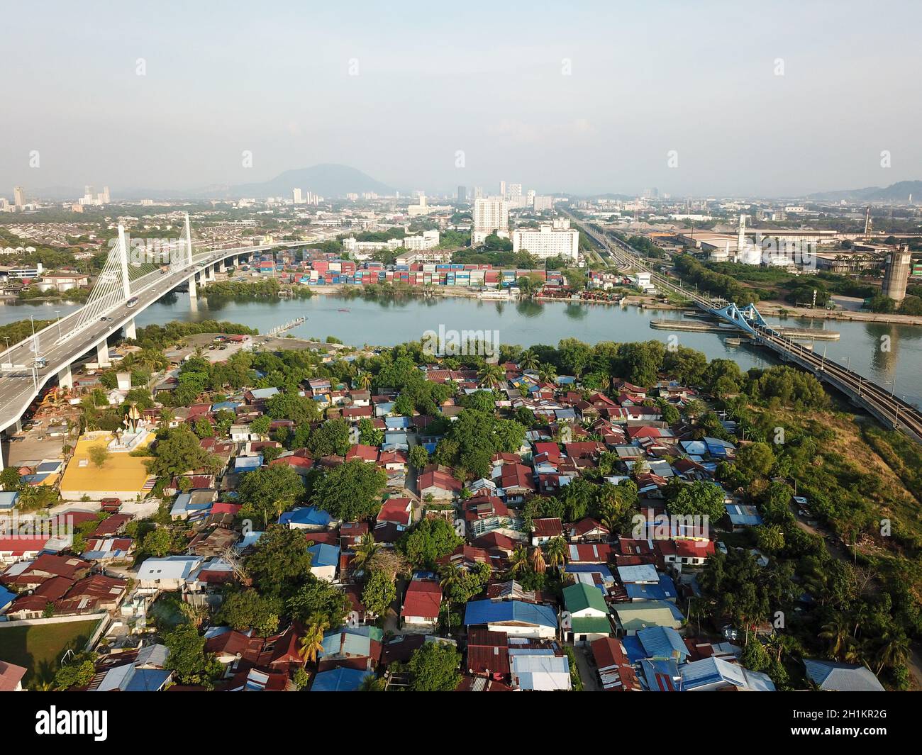 Perai, Penang/Malaysia - Mar 02 2020: Swing Bridge and Perai Bridge at ...