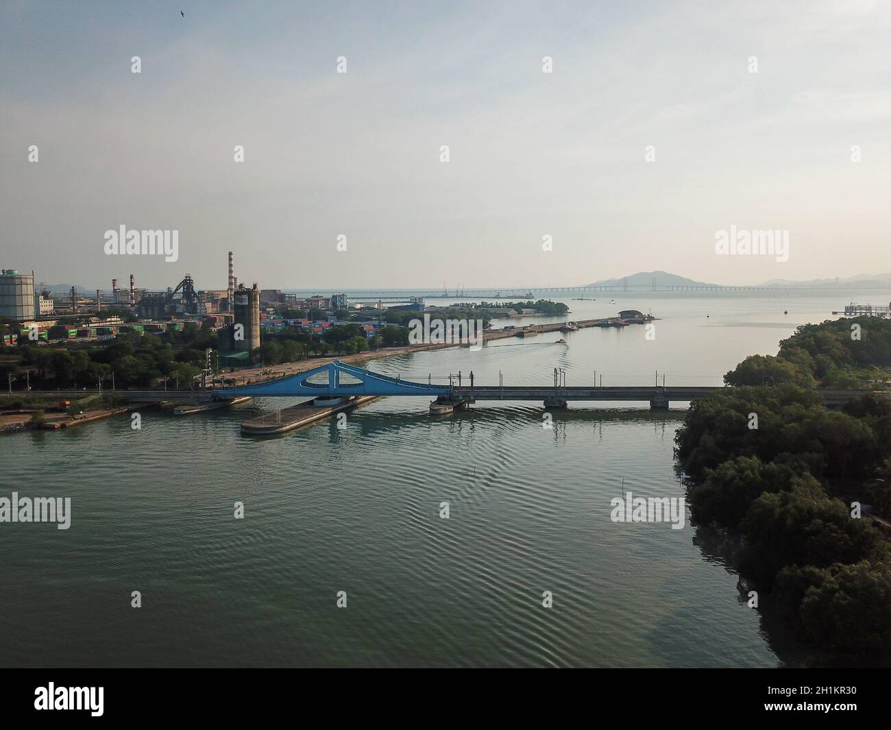 Perai, Penang/Malaysia - Mar 02 2020: Prai River Swing Bridge is a ...