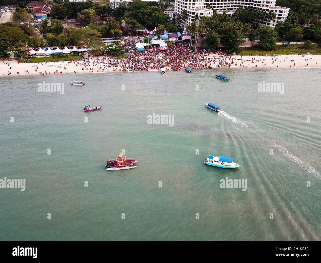 Teluk Bahang, Penang/Malaysia - Mar 08 2020: A boat move toward Sri ...