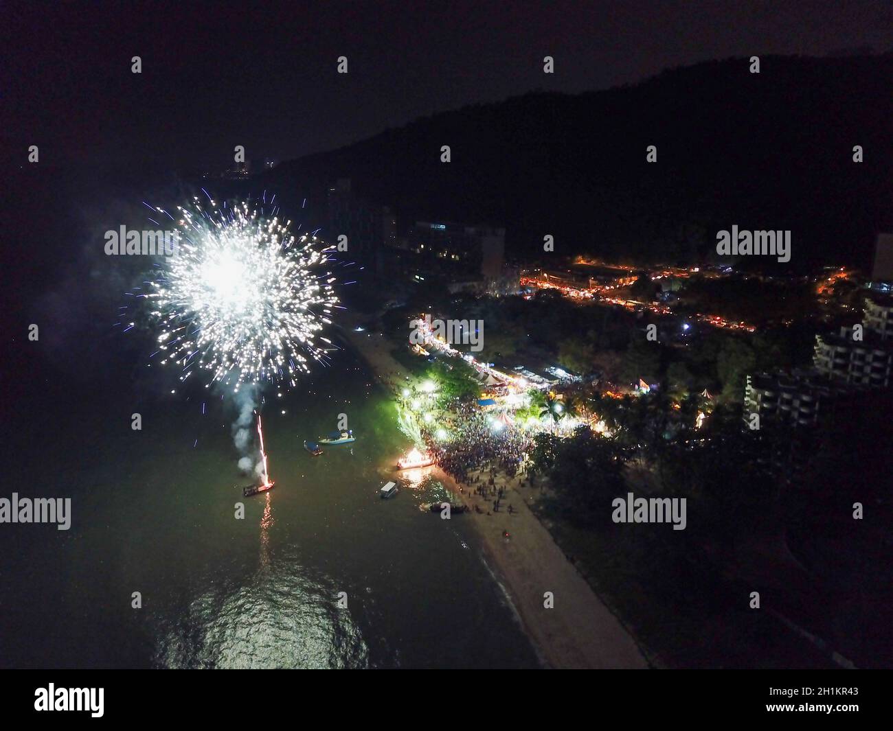 Teluk Bahang, Penang/Malaysia - Mar 08 2020: Firework show during ...