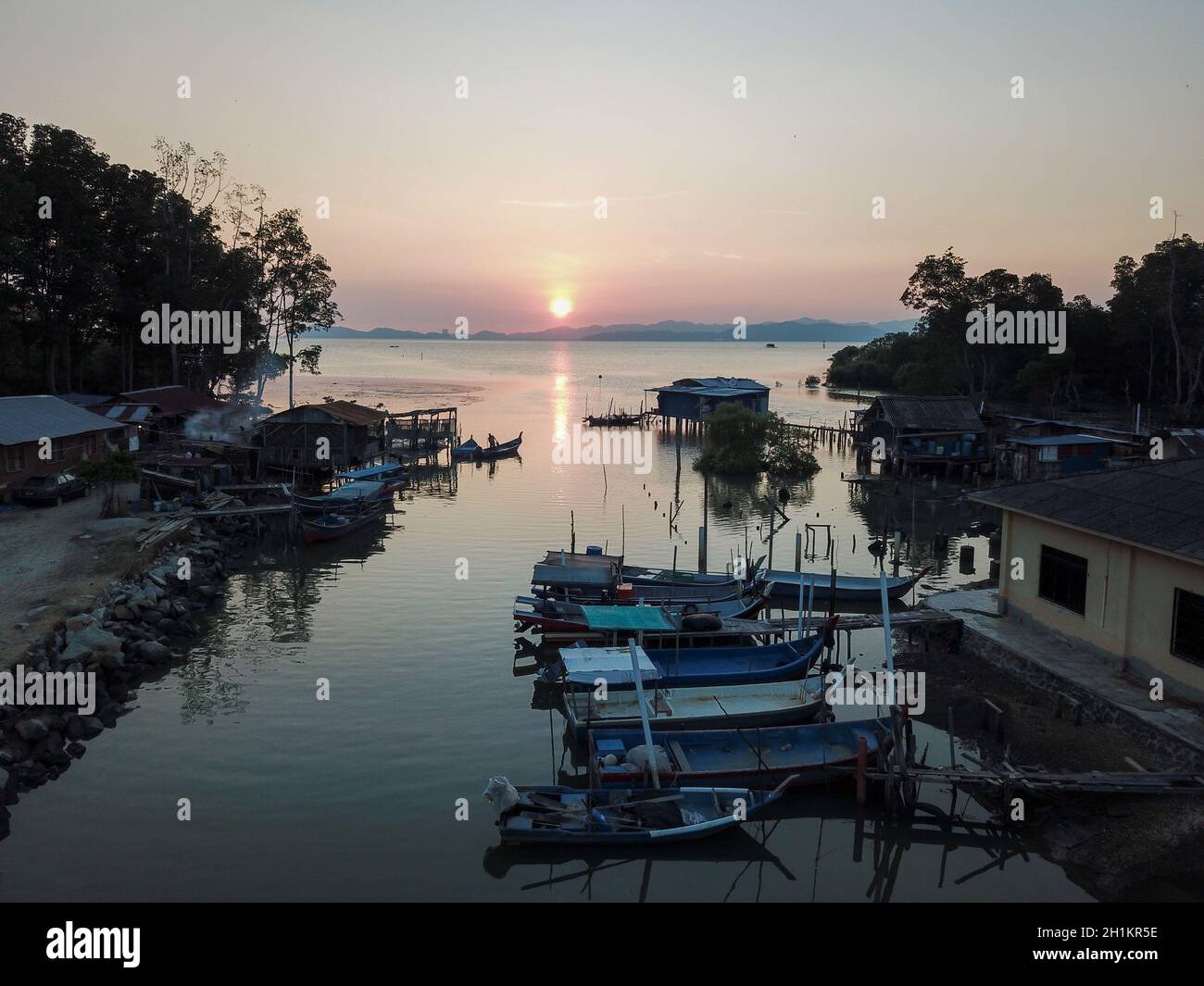 Bukit Mertajam, Penang/Malaysia - Mar 13 2020: Sunset at fishing ...