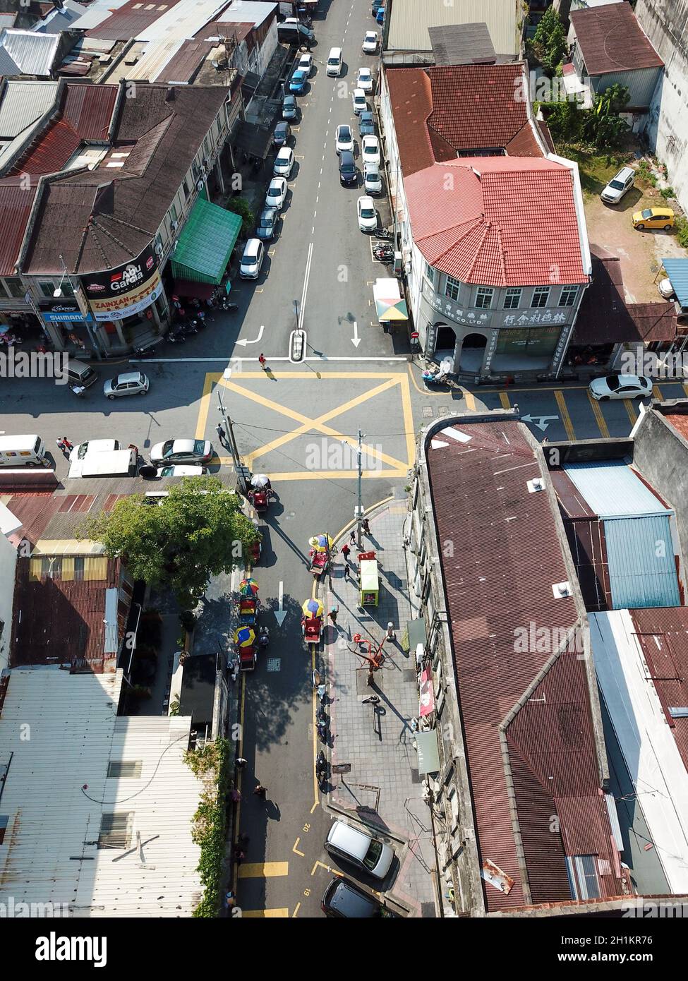 Georgetown, Penang/Malaysia - Mar 17 2020: Aerial view junction at ...