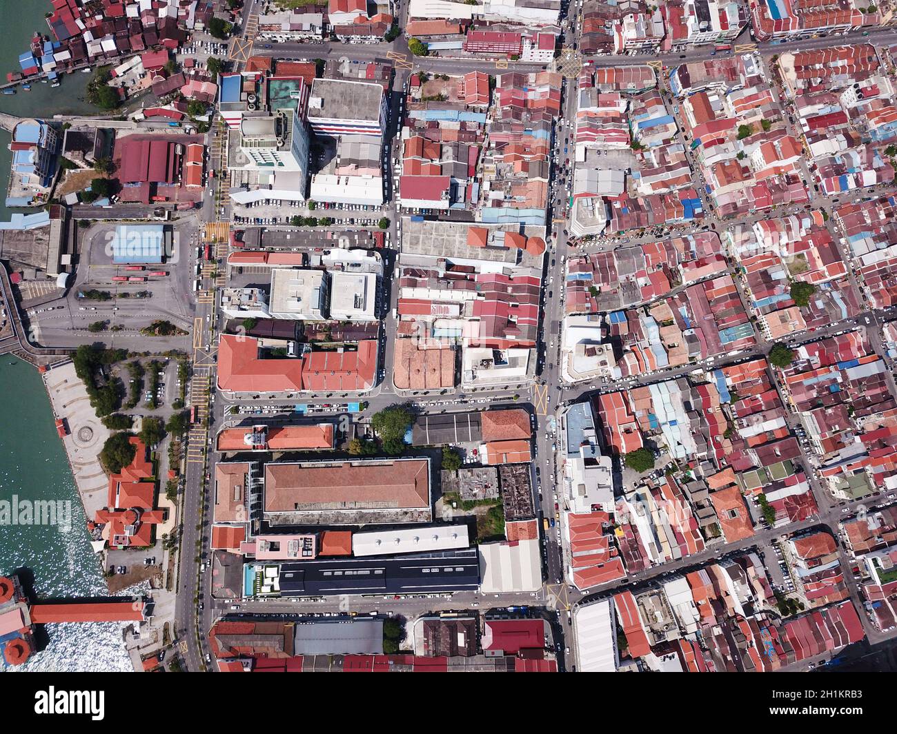 Georgetown, Penang/Malaysia - Mar 17 2020: Aerial look down old ...
