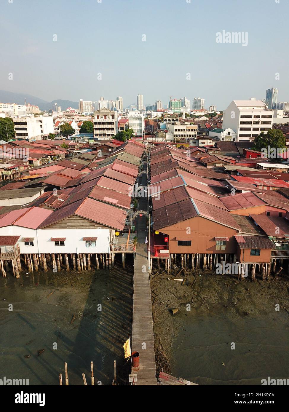 Aerial view clan jetty in morning Stock Photo - Alamy