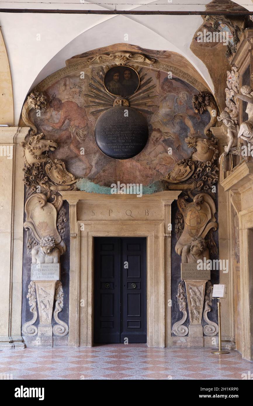 External atrium of Archiginnasio in Bolgna, Italy Stock Photo - Alamy