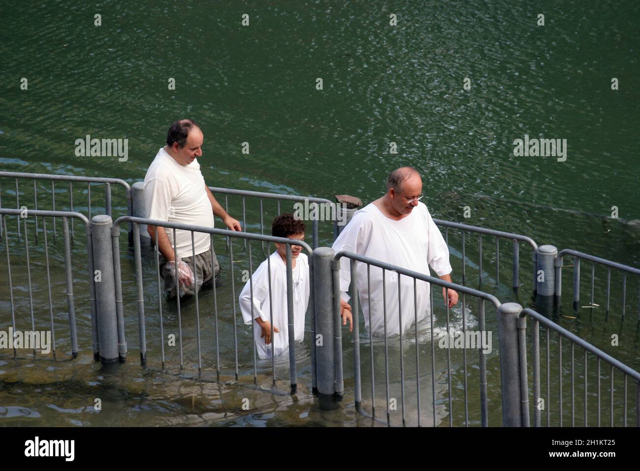 Baptismal site at Jordan river shore. Baptism of pilgrims in Yardenit ...