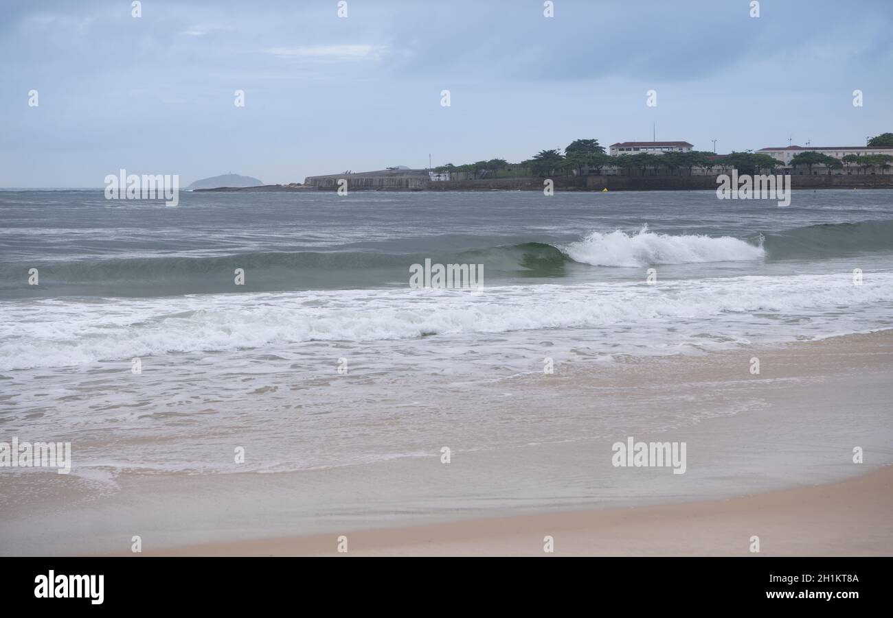 Ocean surf on the beach of Copacabana. Rio de Janeiro, February 2020 ...