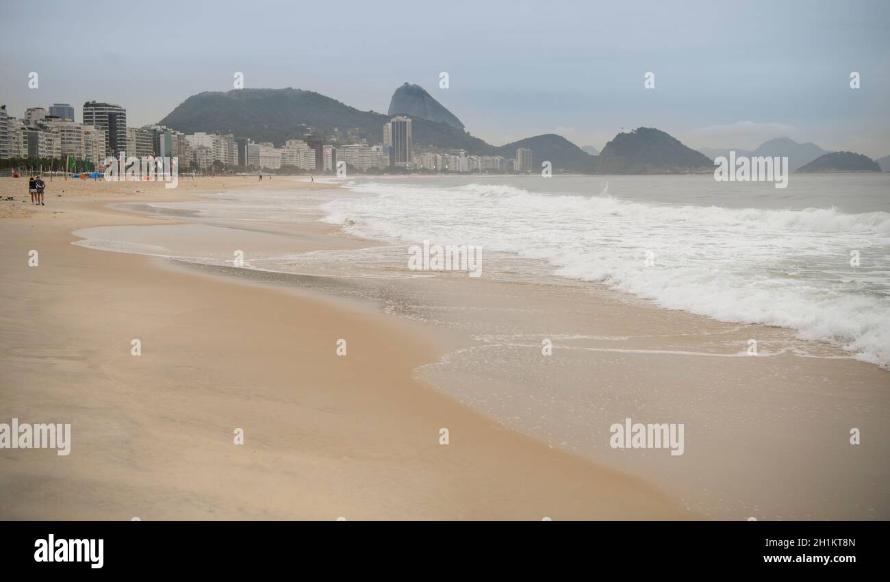 Ocean surf on the beach of Copacabana. Rio de Janeiro, February 2020 ...