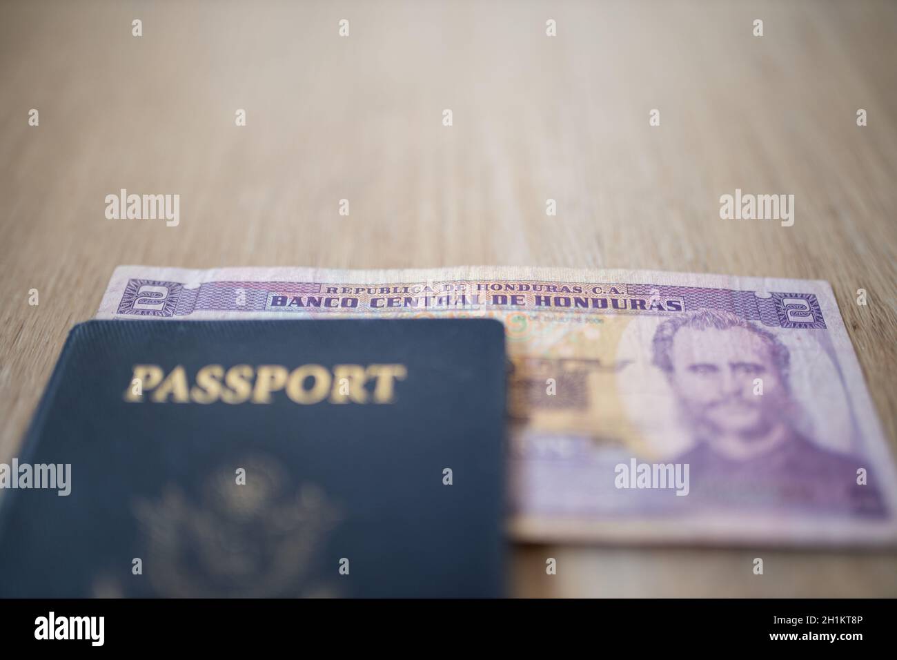 United States of America Passport with a Two Honduran Lempiras Bill ...