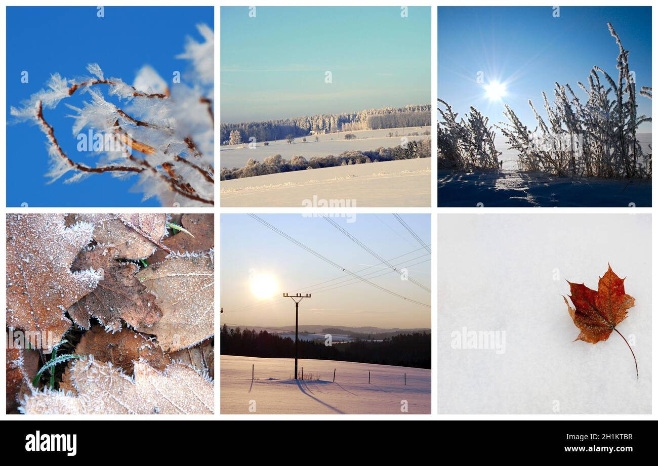 Photo collage contains winter season landscapes Stock Photo - Alamy