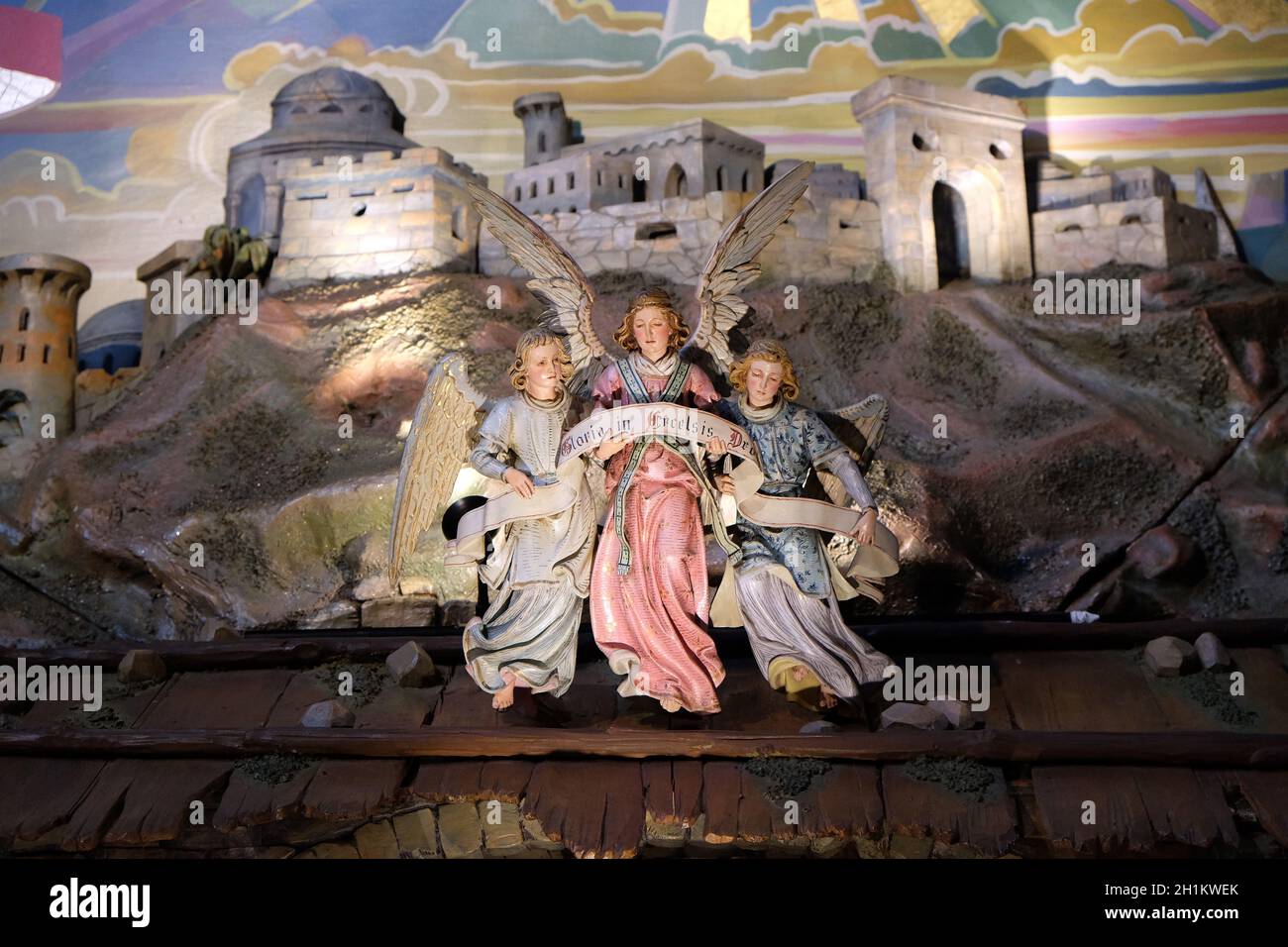Angel with Gloria in excelsis Deo Banner, Nativity Scene in Franciscan ...