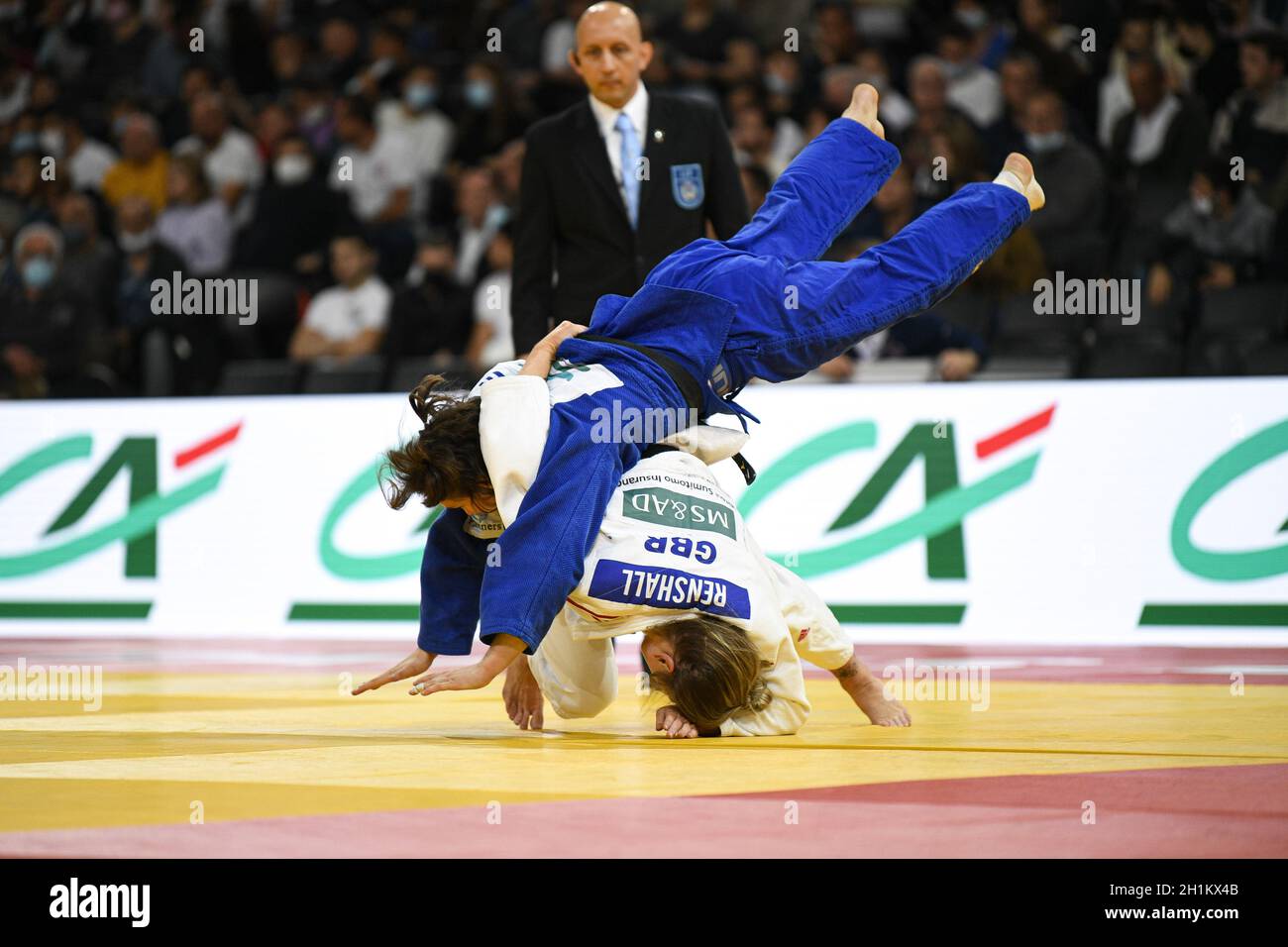 Women -63 kg, Lucy Renshall (white) of Great Britain Silver medal ...