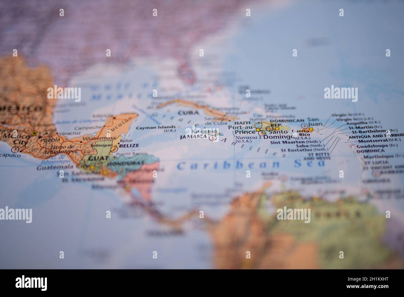 Jamaica on a map of the Caribbean with its main roads marked in red and ...