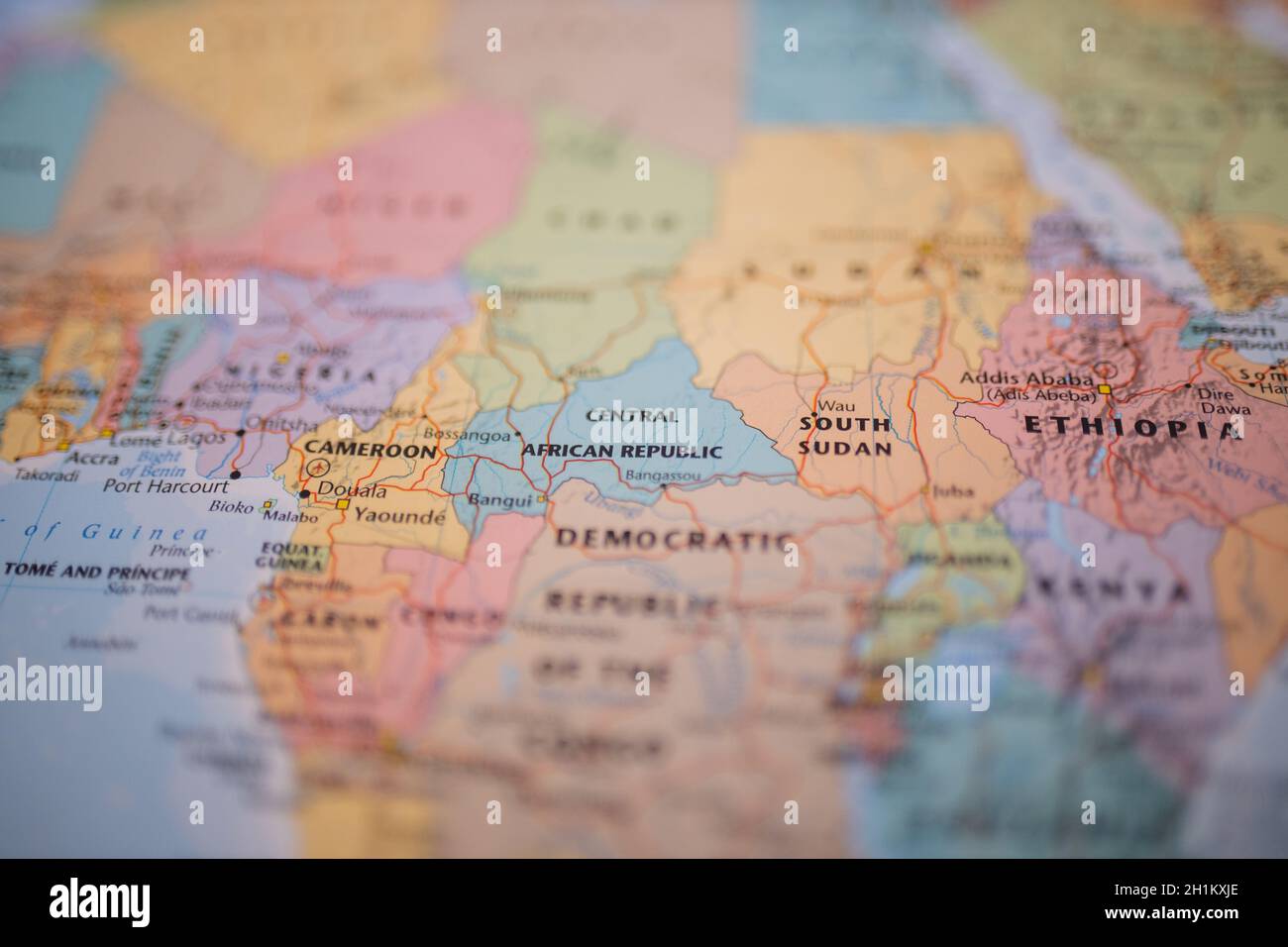The Central African Republic on a map of Central Africa with its main ...