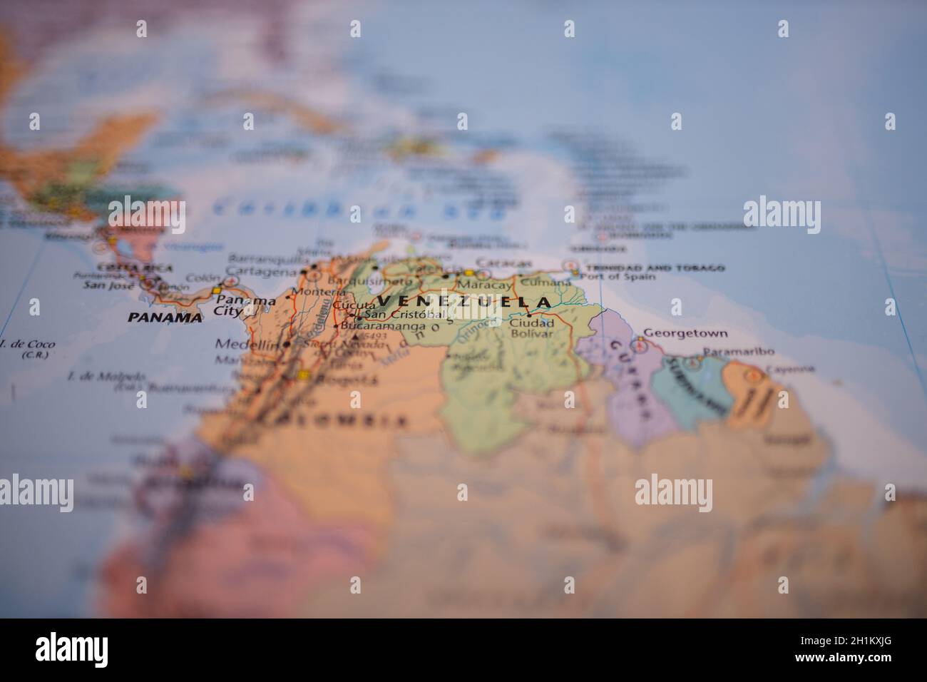 Venezuela on a map of South America with its main roads marked in red ...