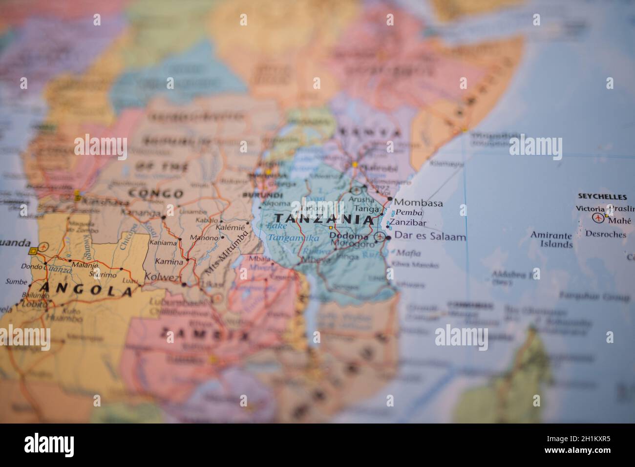 Tanzania on a map of East Africa with its main roads marked in red and ...