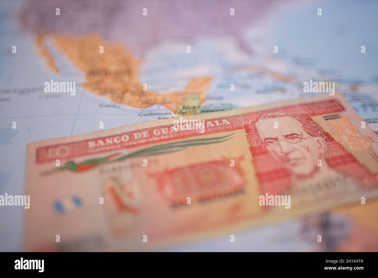Ten Guatemalan quetzales bill -with the words Bank of Guatemala in ...