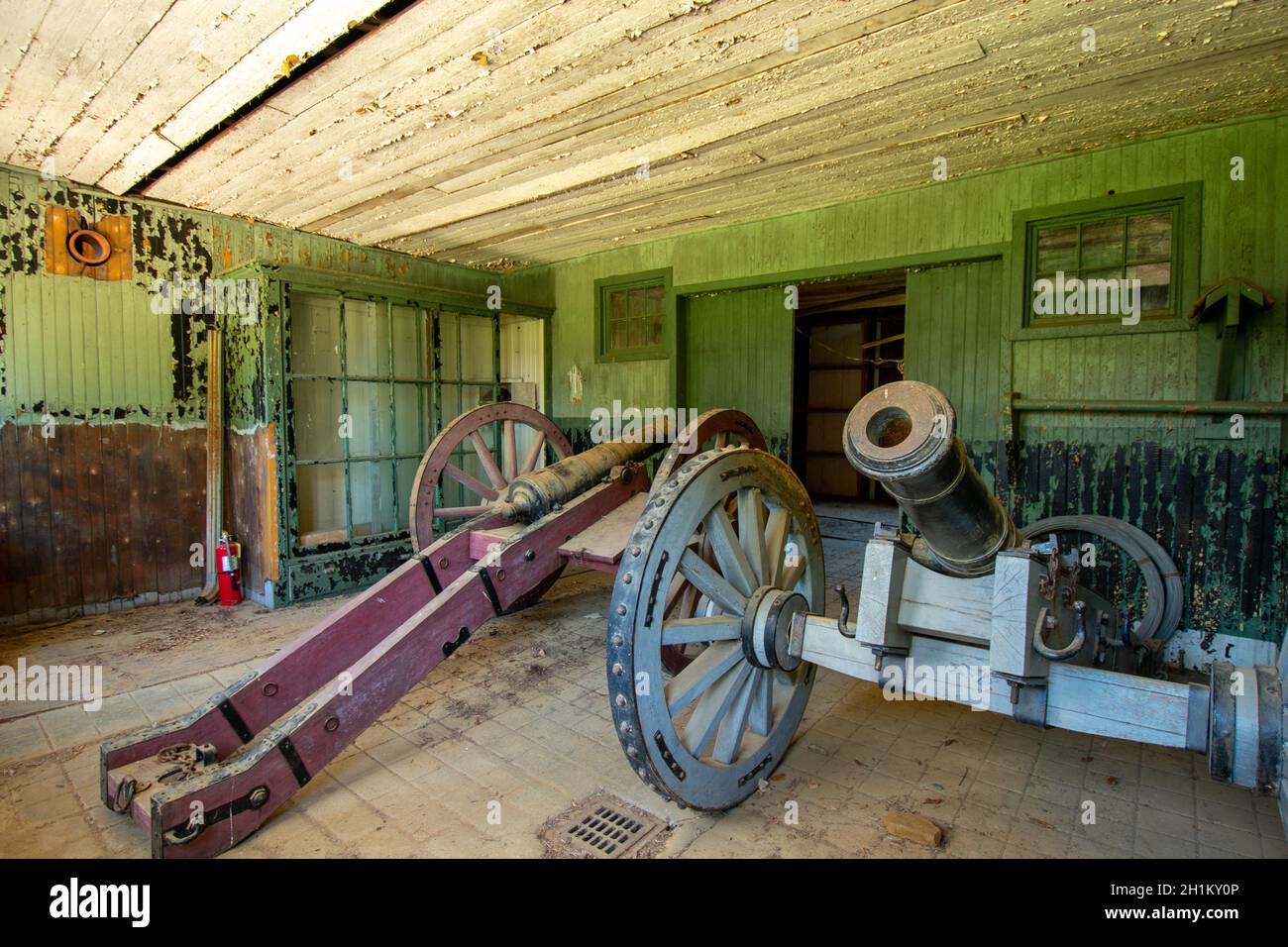 A Red and Blue Cannon Inside an Old Building at Valley Forge National ...