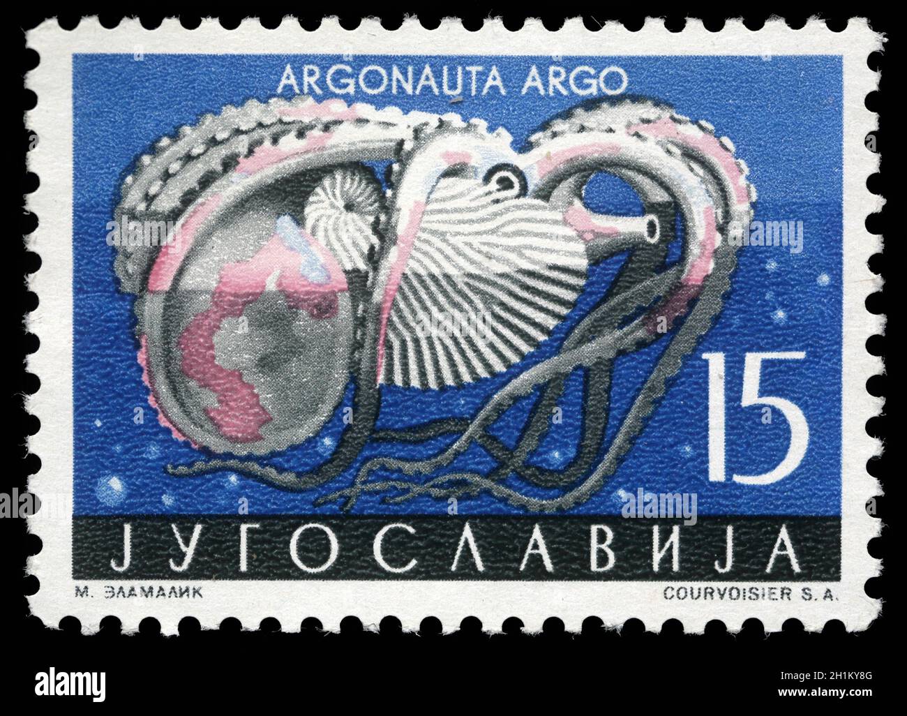Stamp printed in Yugoslavia shows the octopus with the inscription ...