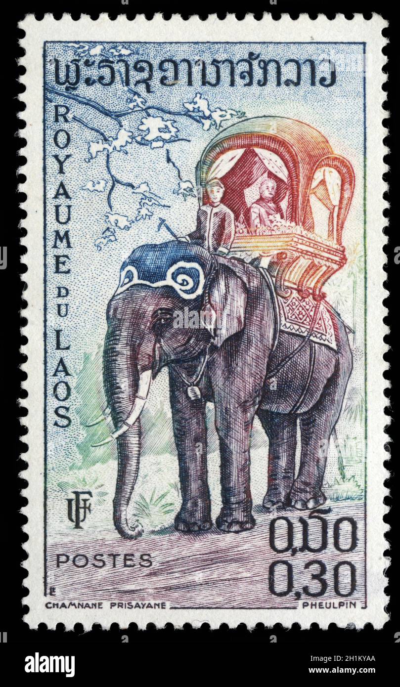 Stamp printed in Laos shows the elephant, circa 1958 Stock Photo - Alamy