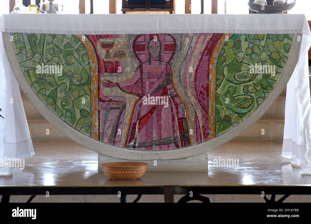 Altar in the Church of the House of Peter in Capernaum, Israel Stock ...