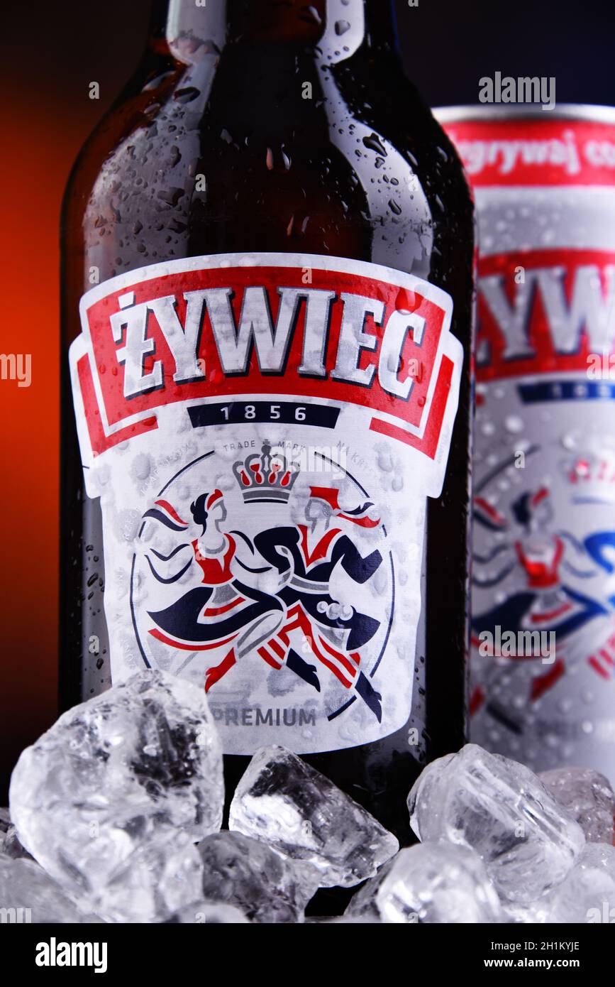 Poznan Pol Oct 2 2020 Bottle And Can Of Zywiec Beer A Pale Lager