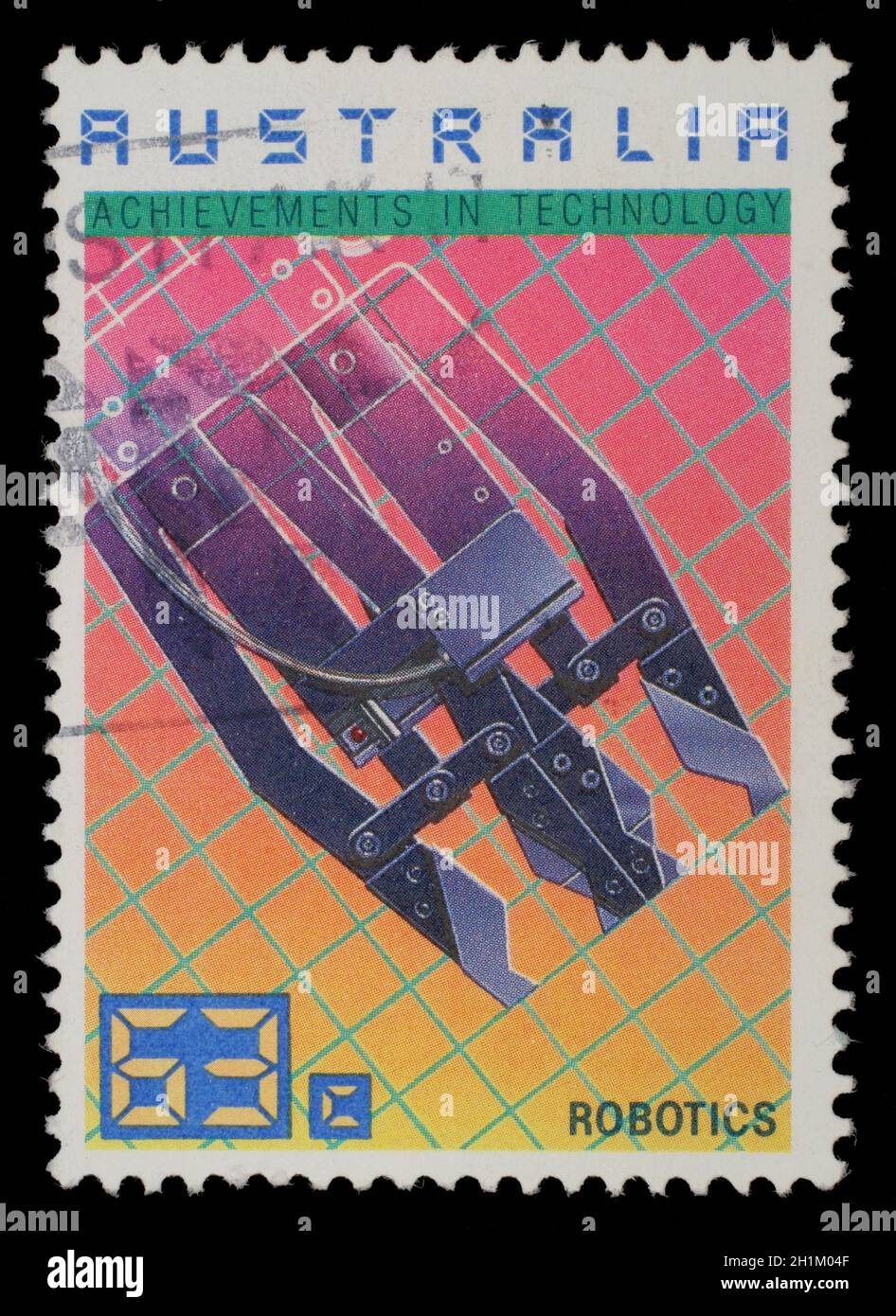 Stamp printed in Australia shows Robotics, Achievements Technology ...