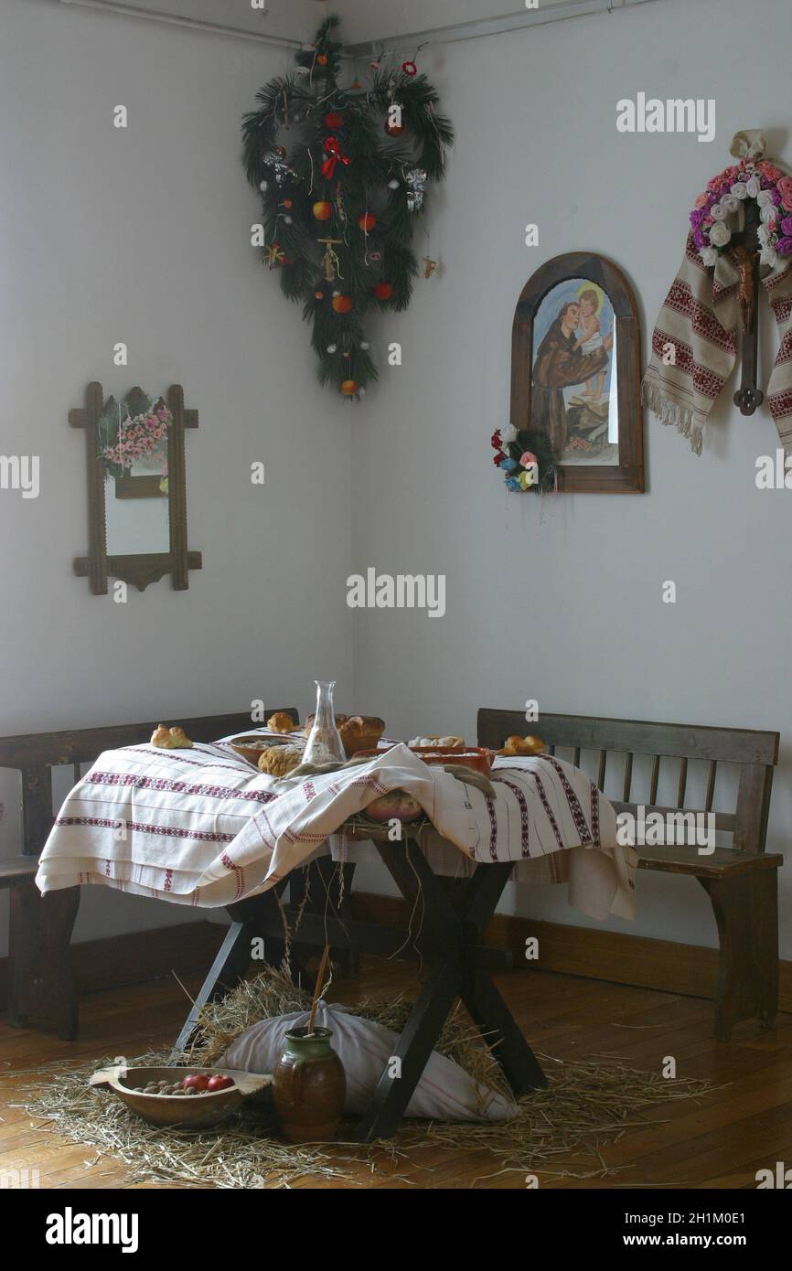 A nice dining table set for Christmas dinner in old countryhouse ...