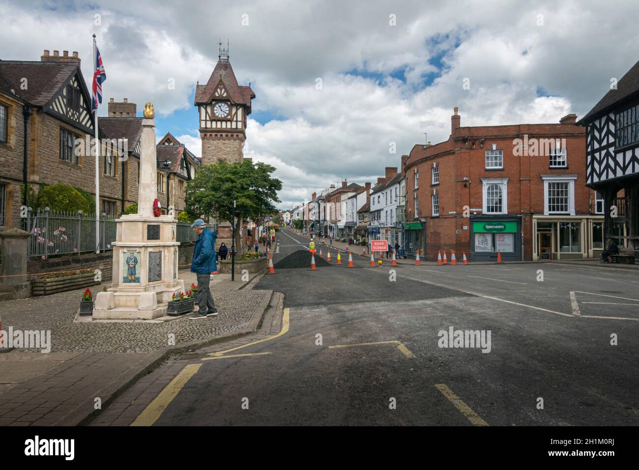 War memorial and clock tower in the ancient market town of Ledbury ...