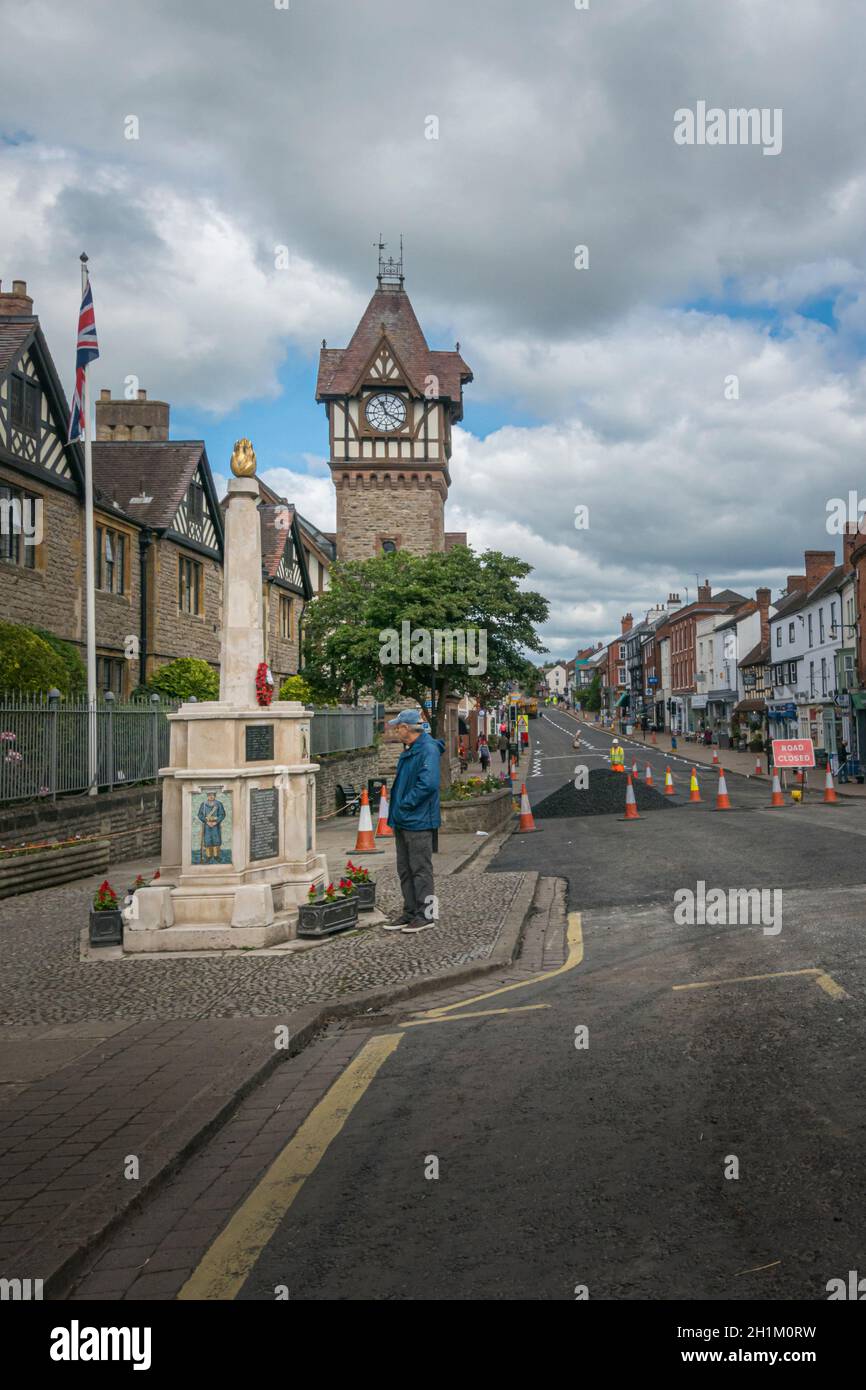 War memorial and clock tower in the ancient market town of Ledbury ...