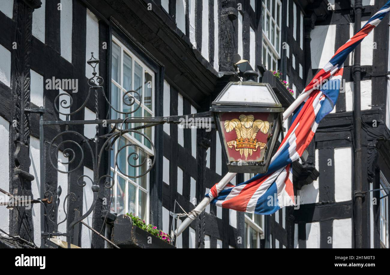View of the timber framed hotel in the High Street in the ancient ...