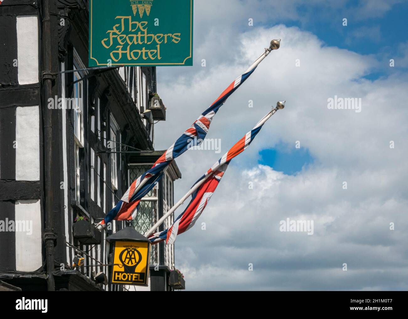 View of the timber framed hotel in the High Street in the ancient ...