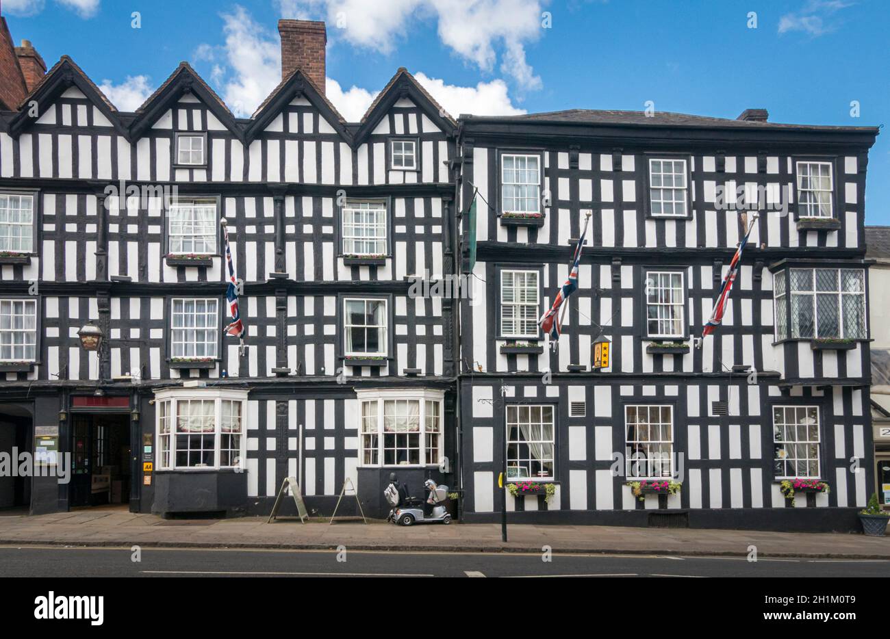 View of the timber framed hotel in the High Street in the ancient ...