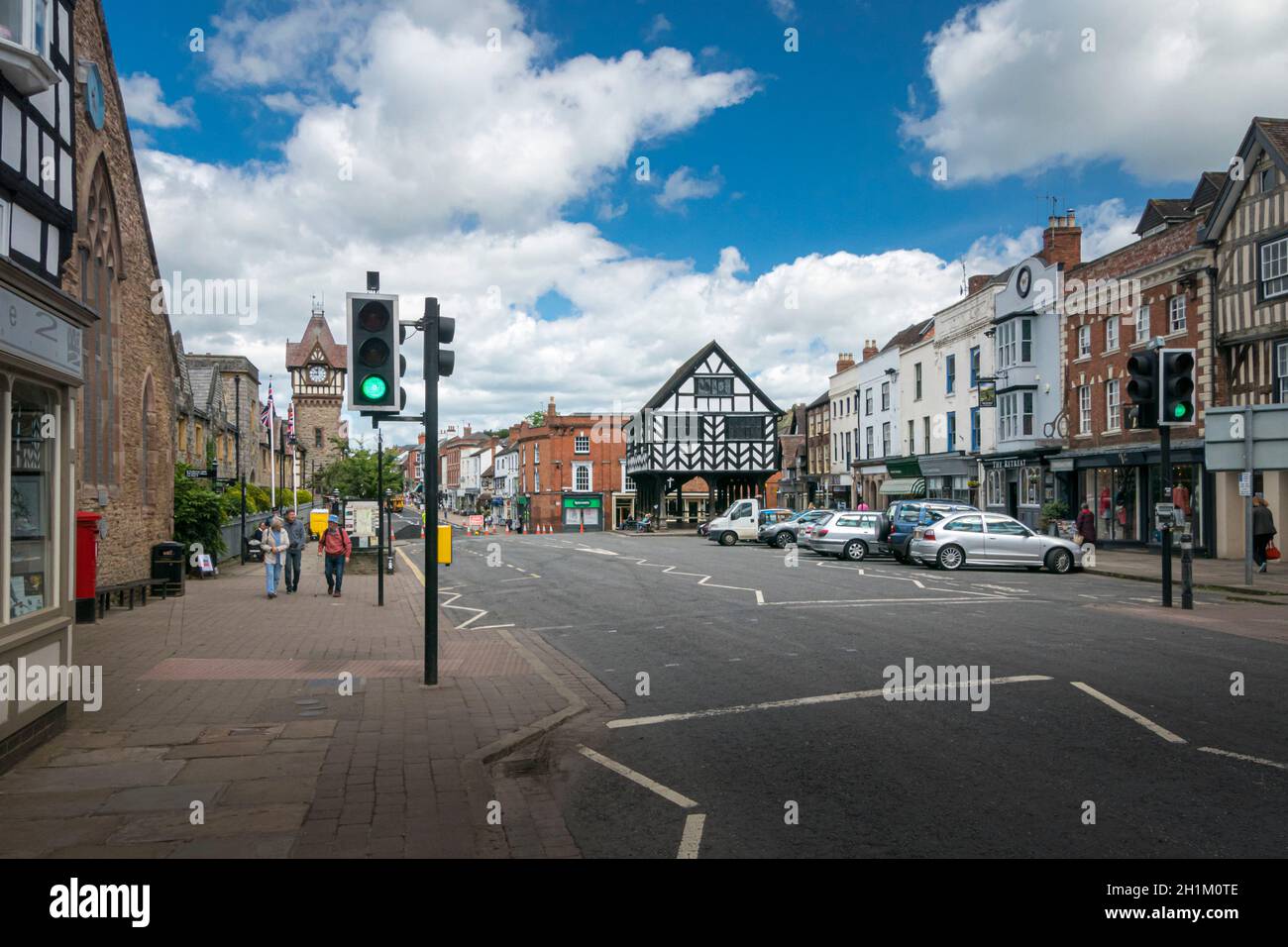 View of the High Street in the ancient market town of Ledbury ...